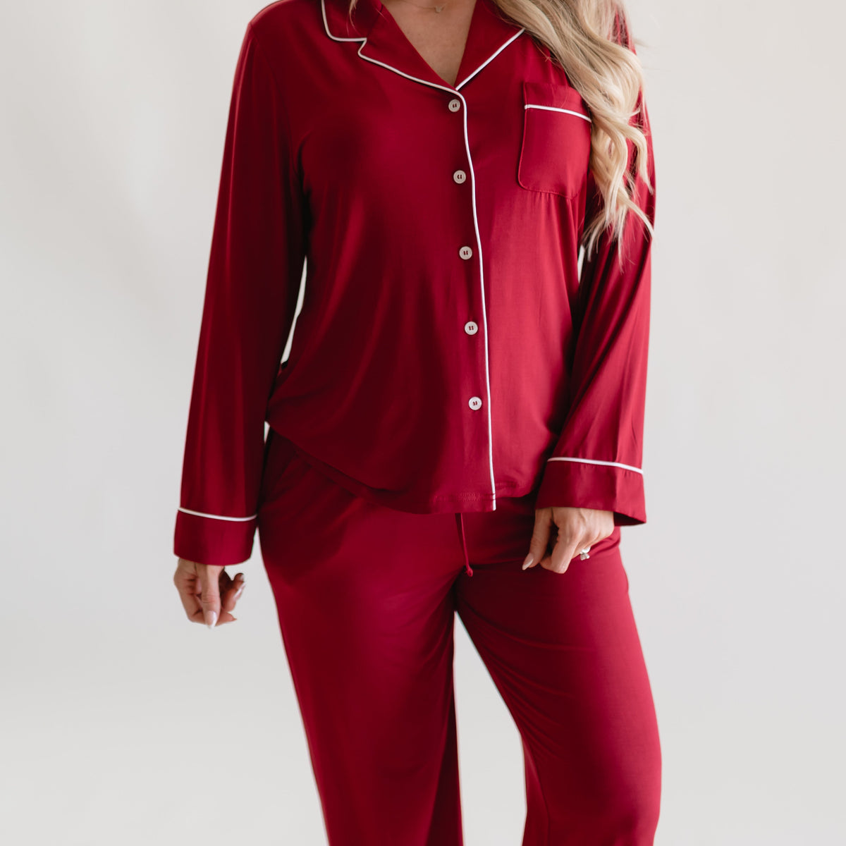 Women's Button Up Set In Burgundy – Silks