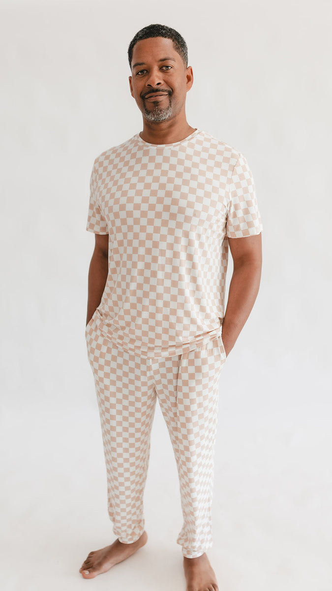 Adult Jogger Set In Neutral Checkered – Silks